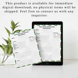Printable Secret Santa Questionnaire for Work/office/family Gift ...