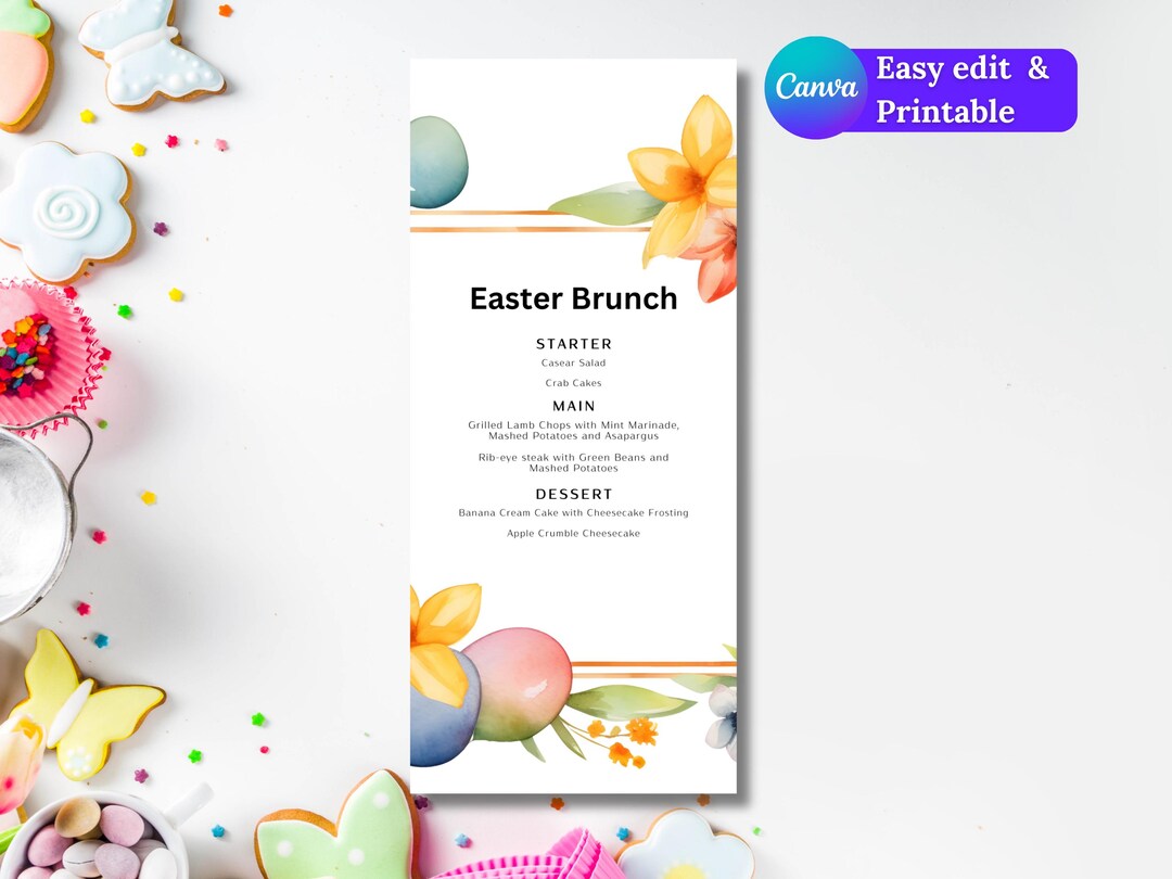 Easter Menu, Printable Easter Menu, Easter Brunch Menu, Editable ...