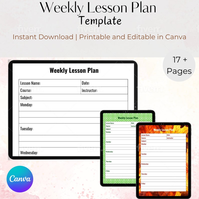 Editable Lesson Plan Template, Printable, Weekly Lesson Planner ...
