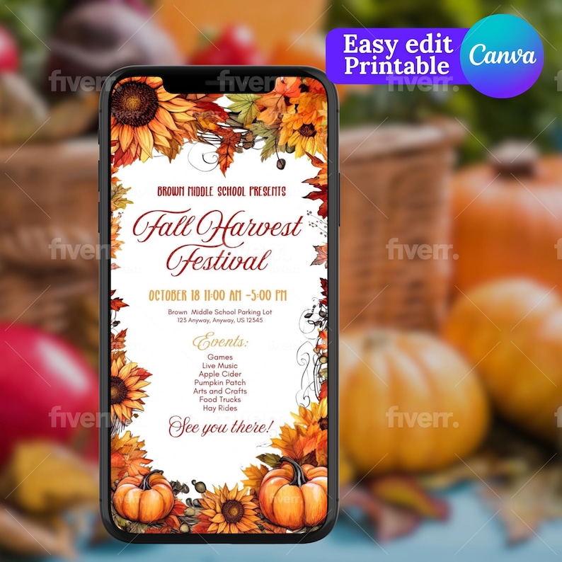 Editable Fall Harvest Festival Invitation Template (canva) - Etsy