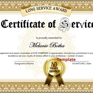 40 Years Service - Certificate Template in Ms Word - Etsy
