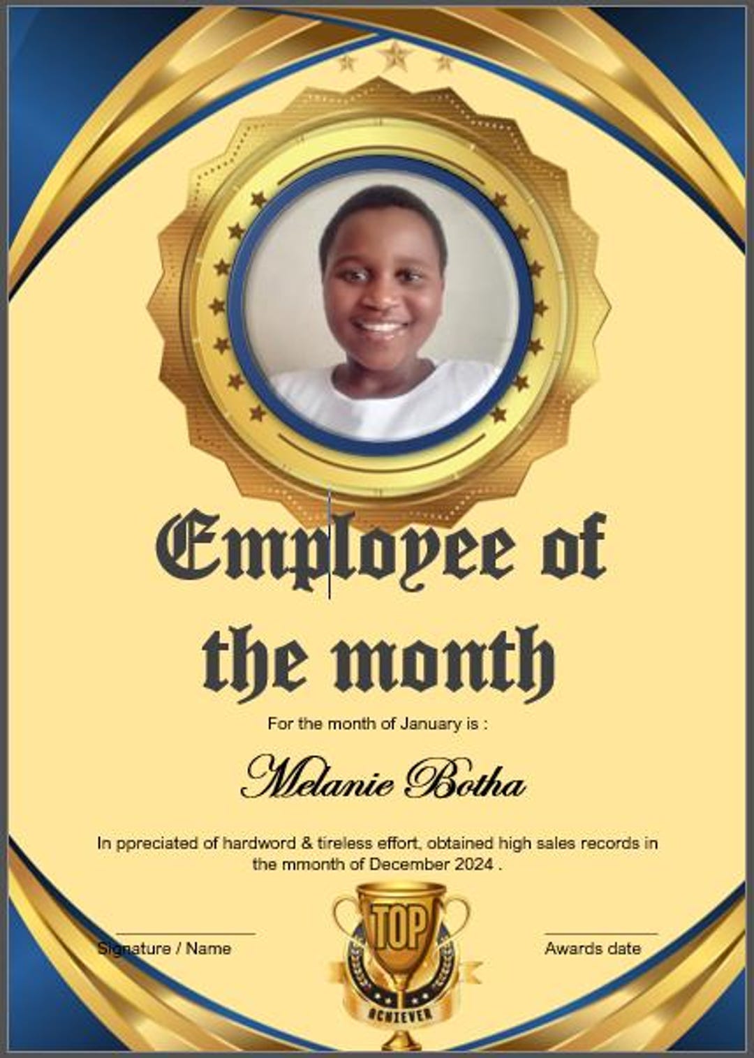Employee of the Month | Microsoft Word Template With Digital Logo (top ...