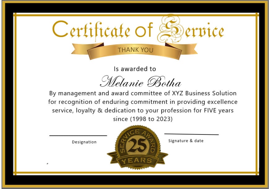 Certificate Template: 25 Years of Service - Etsy