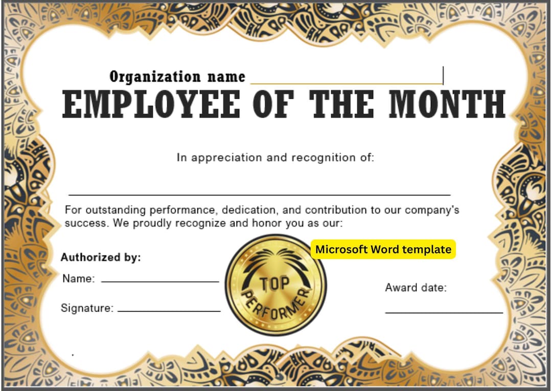 Employee of the Month | Top Performer | Editable Microsoft Word ...