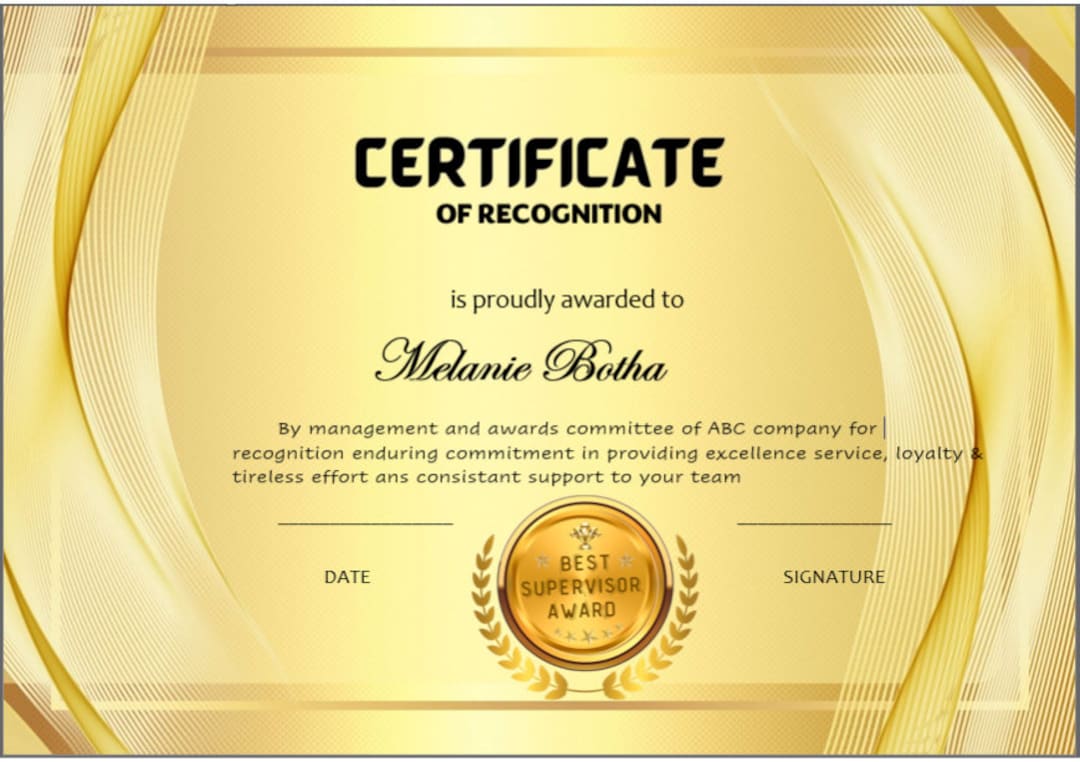 Best Supervisor - Recognition Easy Customize in Ms Word - Etsy