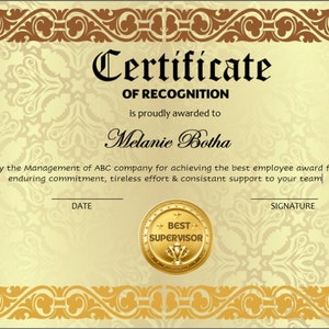 Certificate Template: Best Supervisor Appreciation - Etsy