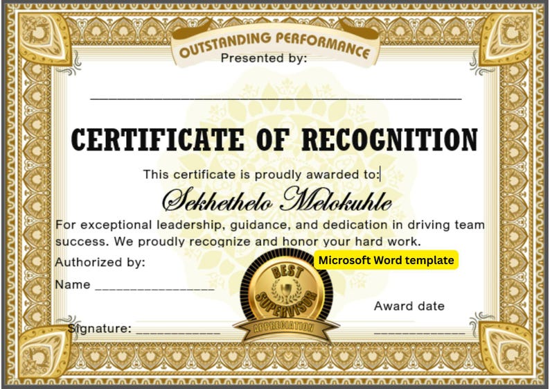 Buy Best Supervisor | Certificate of Recognition | Editable Microsoft ...