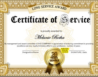 20 Years Service Certificate in Ms Word - Etsy