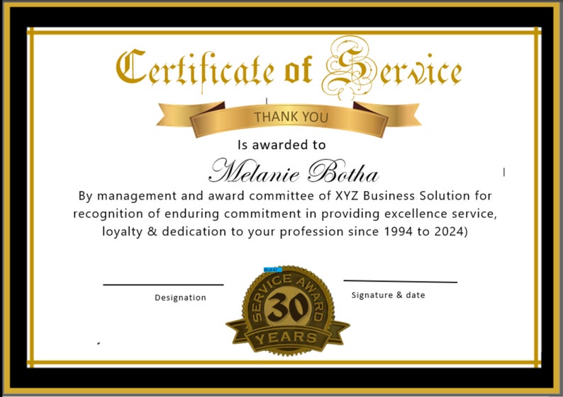 30 Years Service - Certificate Template in Ms Word - Etsy