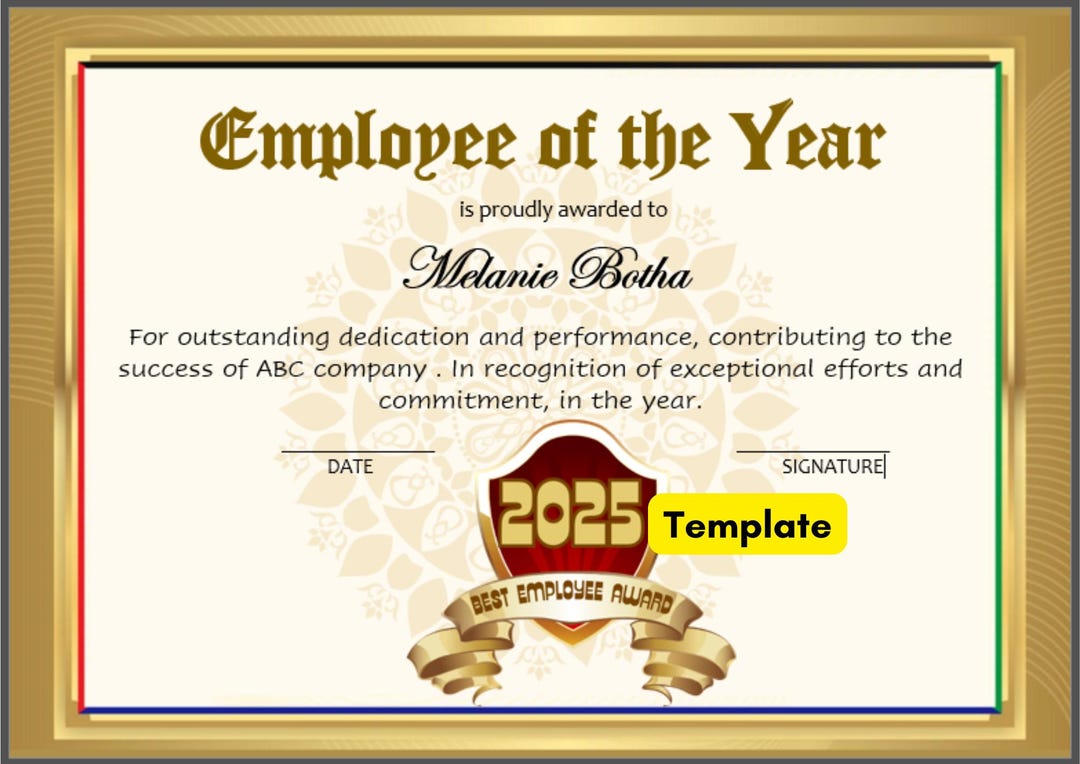Employee of the Year 2025 | Microsoft Word Template With Customized ...