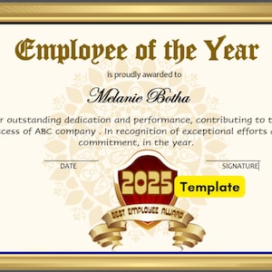 Employee of the Year 2025 | Microsoft Word Template With Customized ...