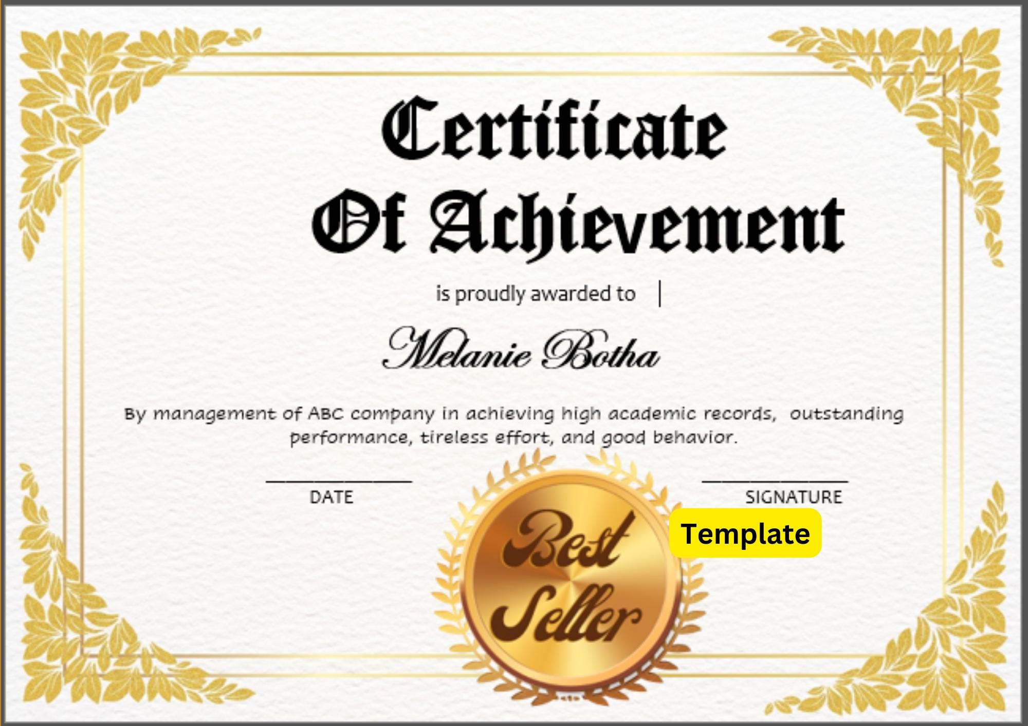 Best Seller | Microsoft Word Template | Certificate of Achievement | Landscape - Etsy