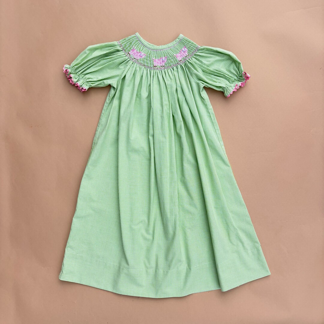 Vintage Kelly Kids Smocked Pig Gingham Green Dress 5-6 - Etsy