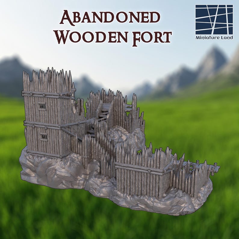 3D Printed Ruined Wooden Fort, Dnd Miniature Terrain - Etsy