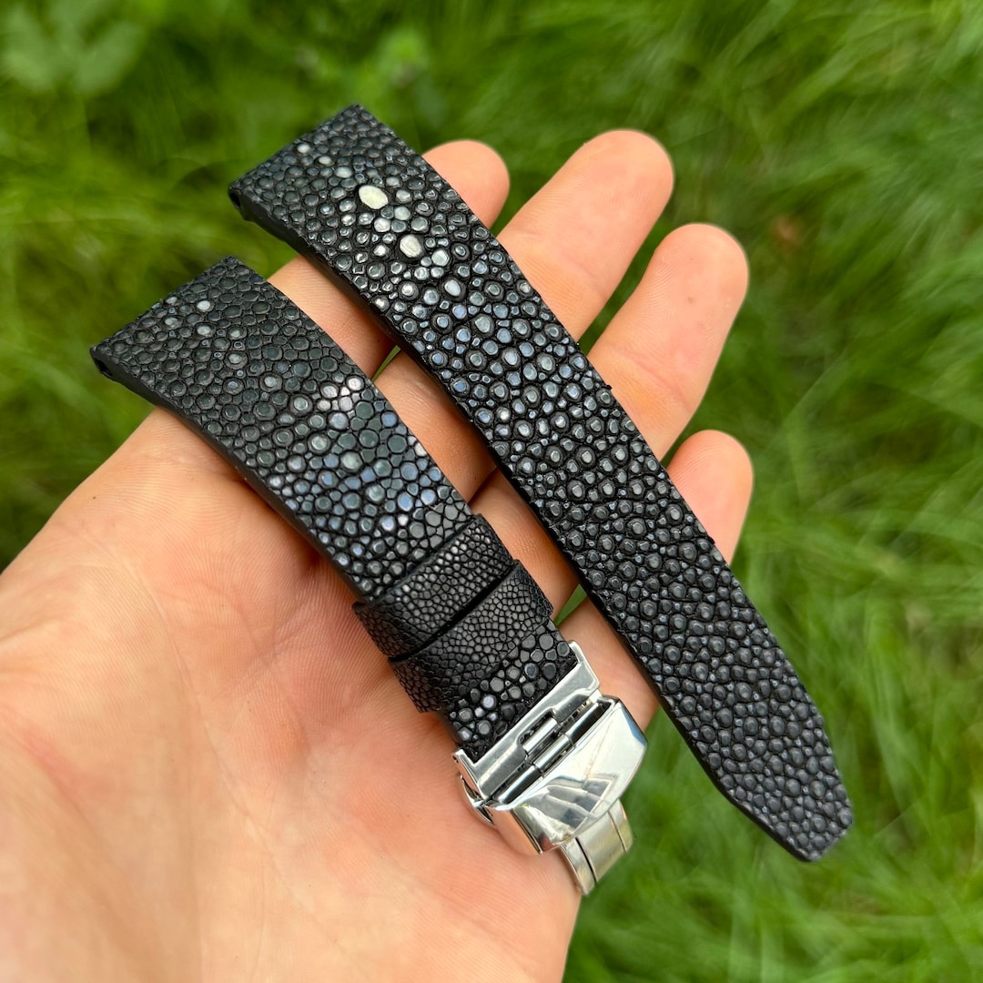 Watch Strap Black Stingray With Pearl Leather Panerai Breitling 24mm in ...
