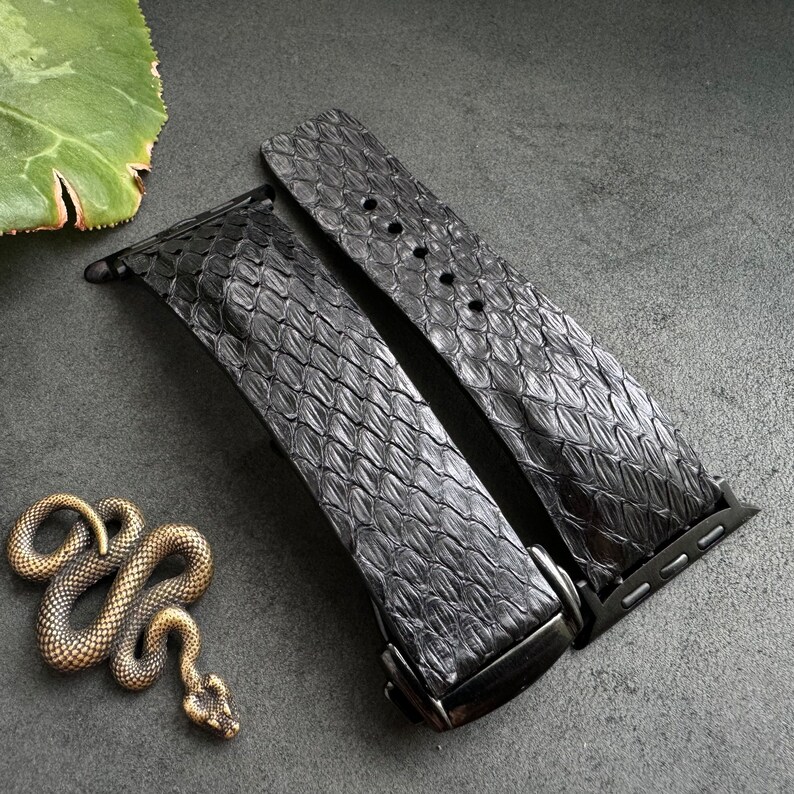 Black Python Leather Apple Watch Band 41mm 45mm 49mm - Etsy