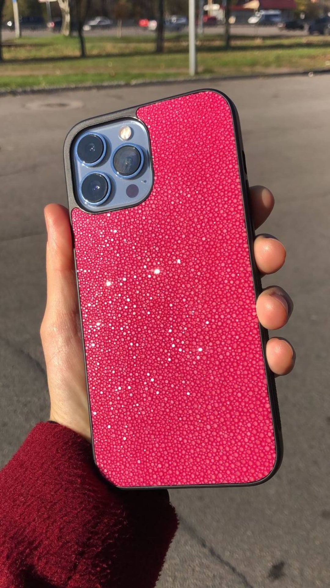 Pink Stingray Leather Case iPhone 15 Pro Max Exotic Leather Case for ...