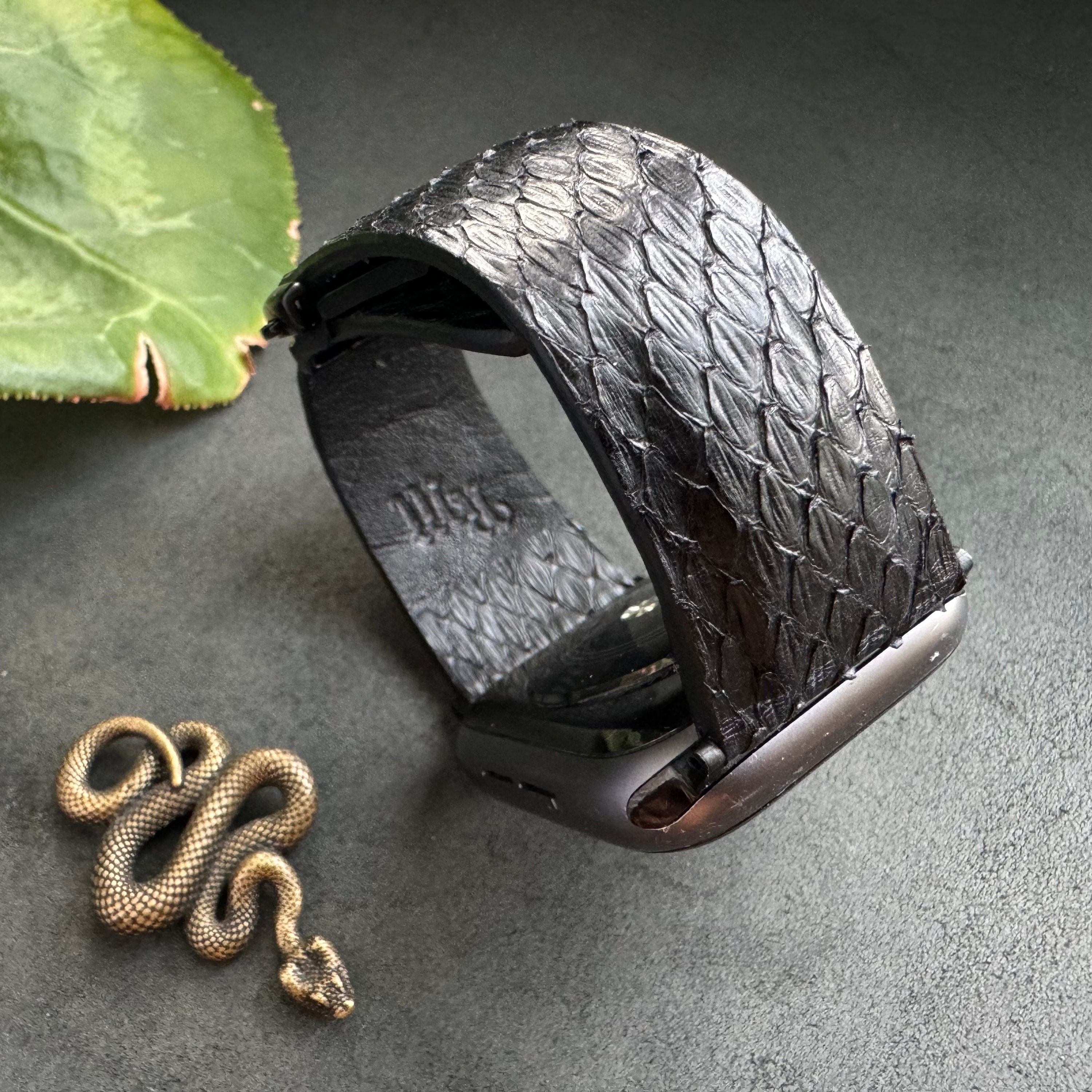 Black Python Leather Apple Watch Band 41mm 45mm 49mm - Etsy