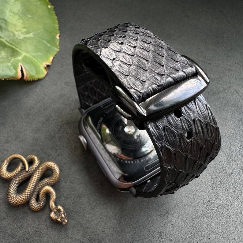 Black Python Leather Apple Watch Band 41mm 45mm 49mm - Etsy