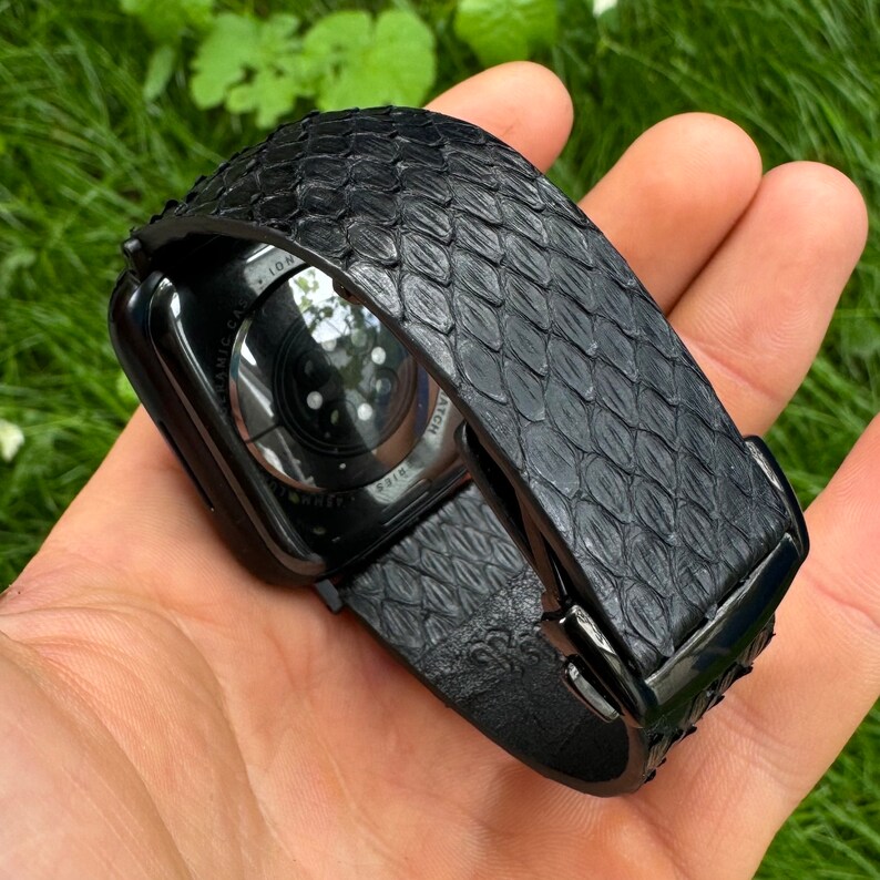 Black Python Leather Apple Watch Band 41mm 45mm 49mm - Etsy
