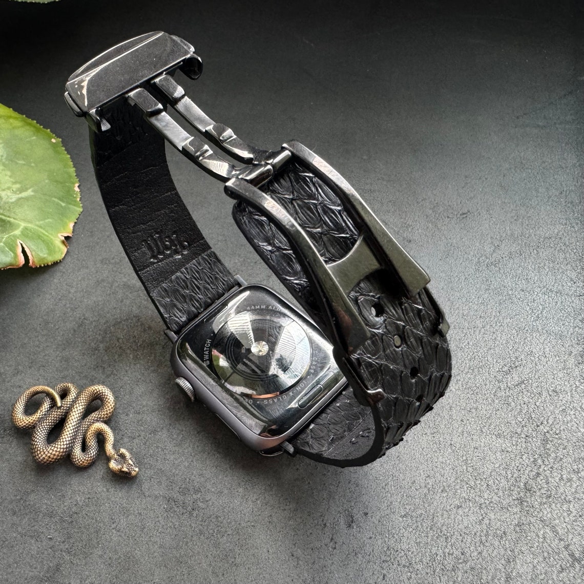Black Python Leather Apple Watch Band 41mm 45mm 49mm - Etsy