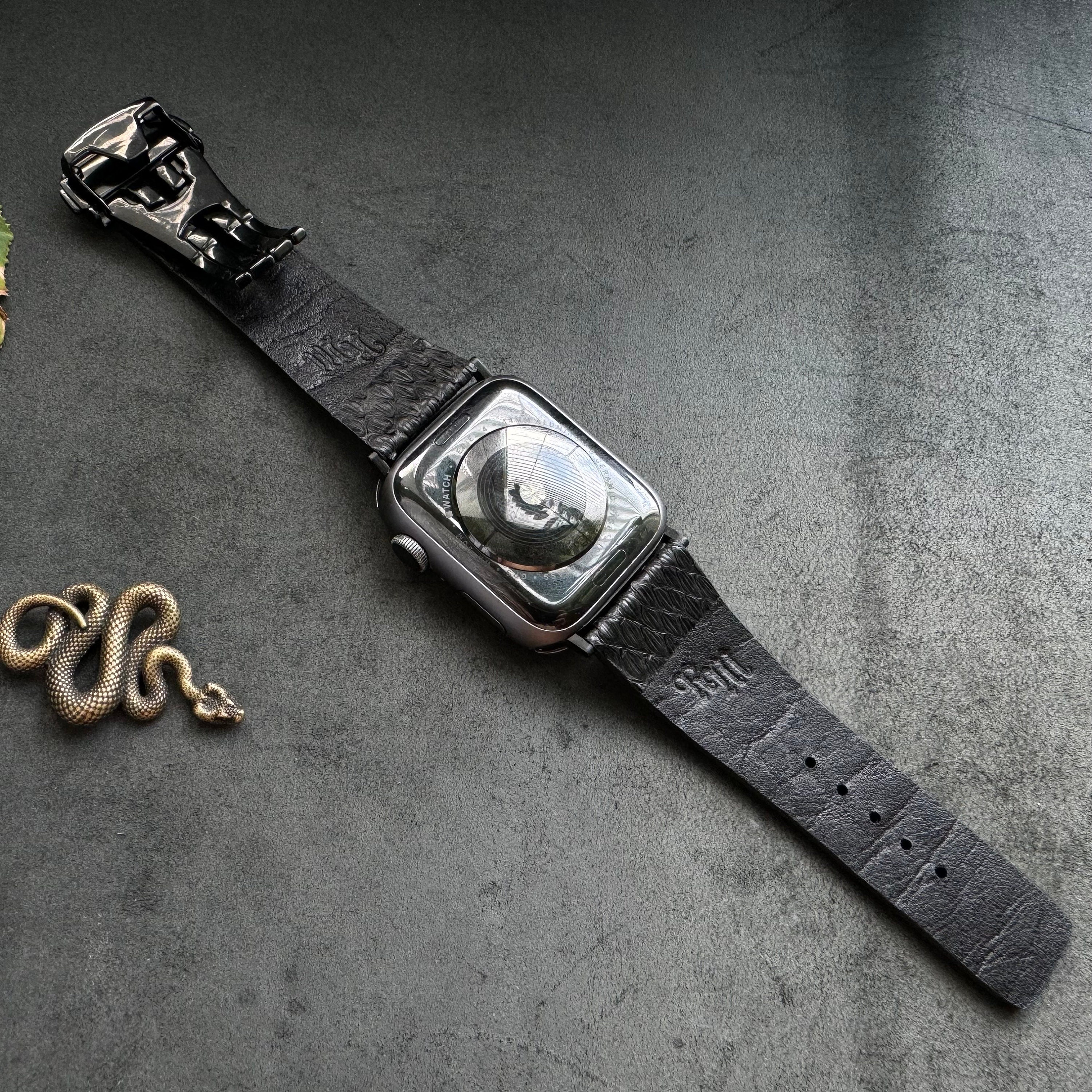 Black Python Leather Apple Watch Band 41mm 45mm 49mm - Etsy