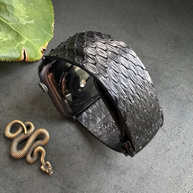 Black Python Leather Apple Watch Band 41mm 45mm 49mm - Etsy