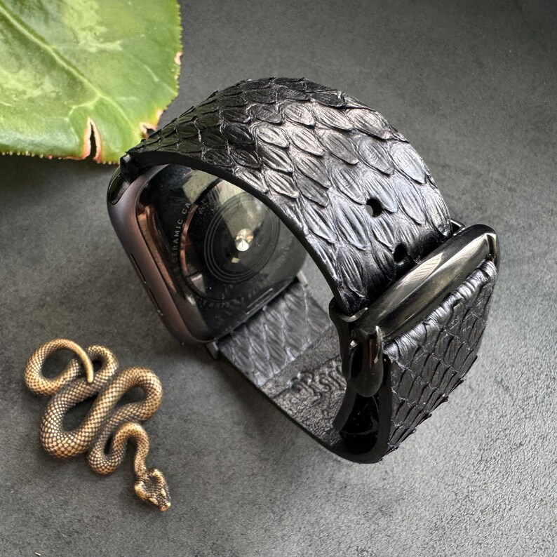 Black Python Leather Apple Watch Band 41mm 45mm 49mm - Etsy