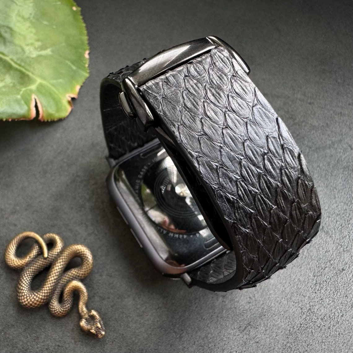 Black Python Leather Apple Watch Band 41mm 45mm 49mm - Etsy