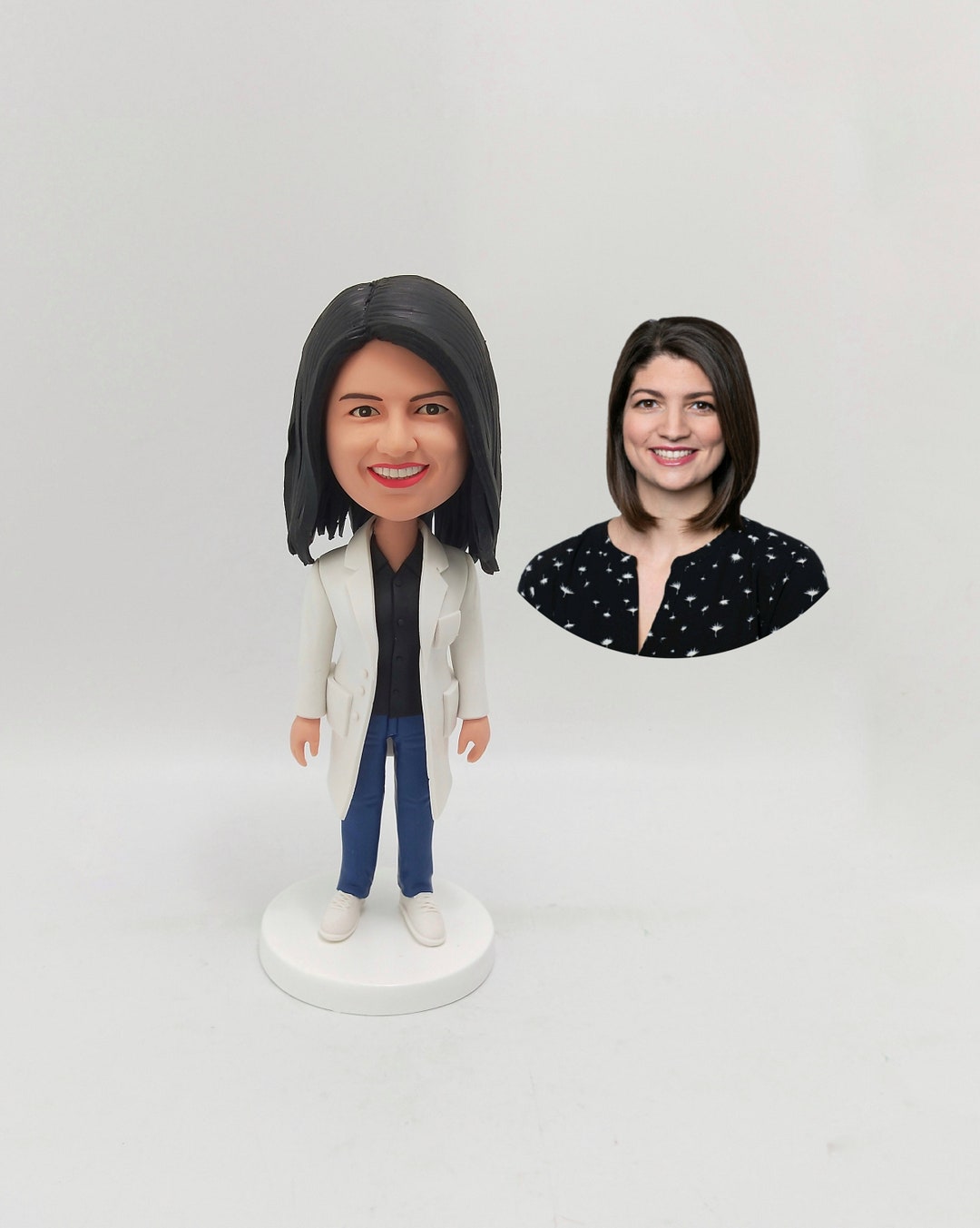 Custom Female Doctor Bobblehead in White Coat With Friendly Smile and ...