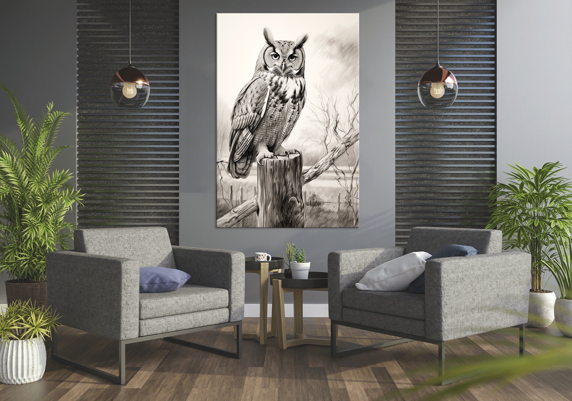 Owl Canvas Wall Art Bird Art Print Black and White Wall Decor Owl Lover ...