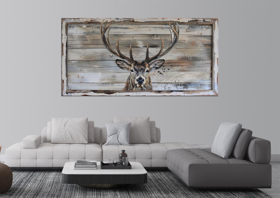 Rustic Deer Canvas Print Wooden Texture Artwork, Farmhouse Stag Head ...