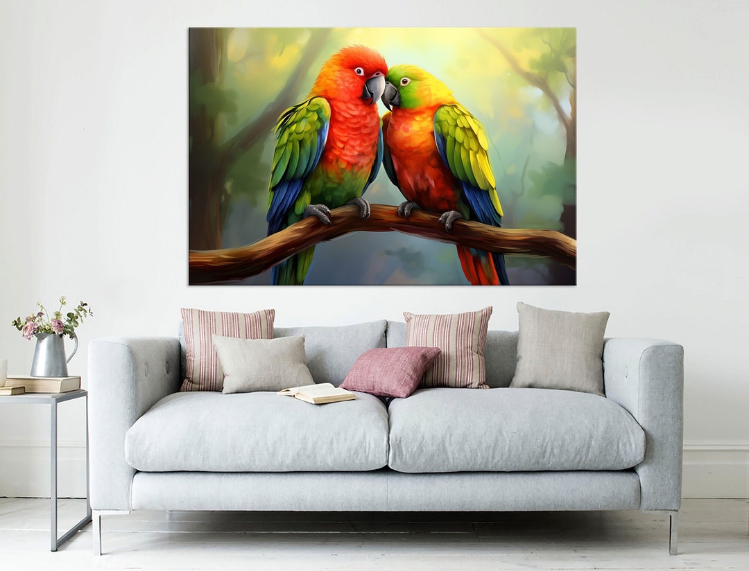 Colorful Exotic Birds Canvas Wall Art Parrot Wall Decor Tropical Avian ...