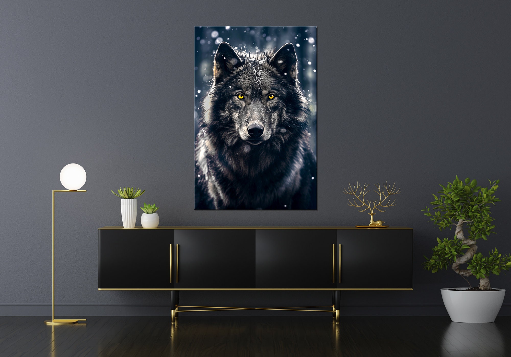 Black Wolf Art Print Wolf Painting Animal Art Contemporary Art Gift for ...