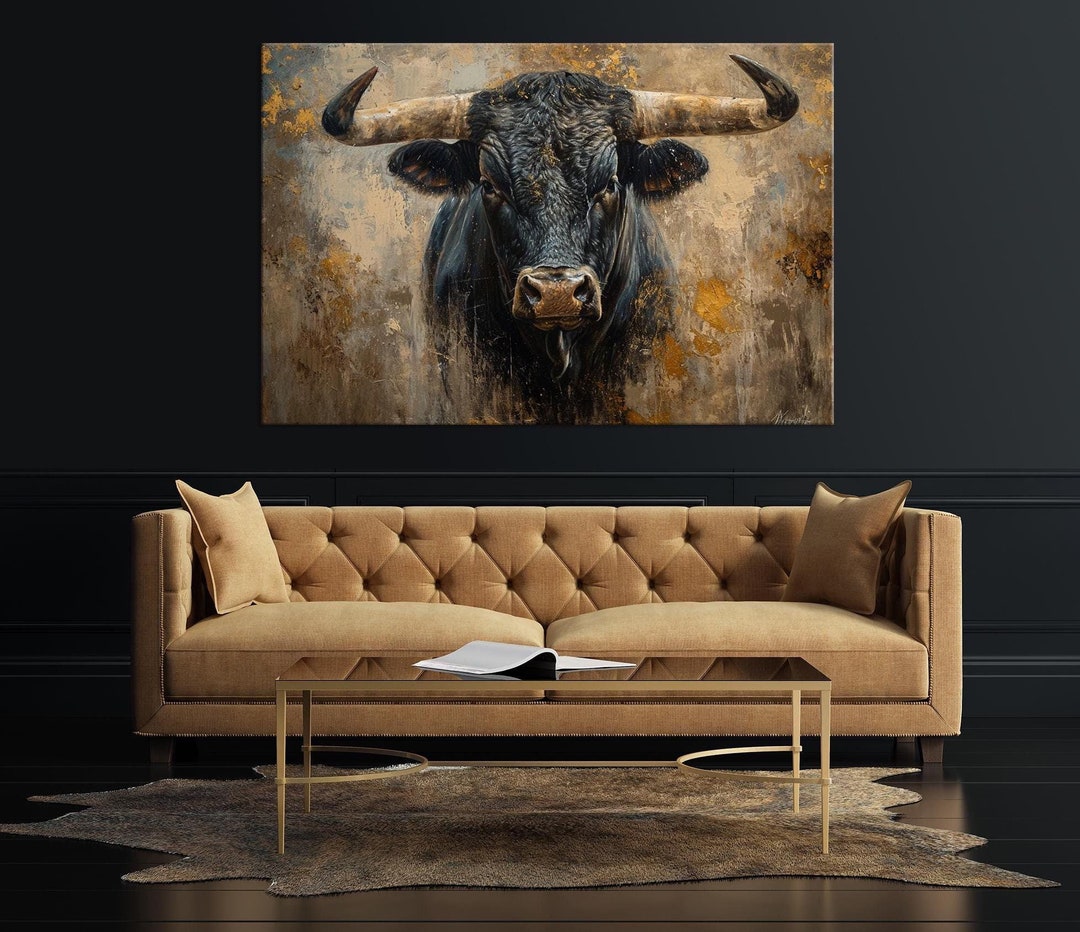 Bull Canvas Wall Art, Rustic Animal Print, Modern Farmhouse Decor ...
