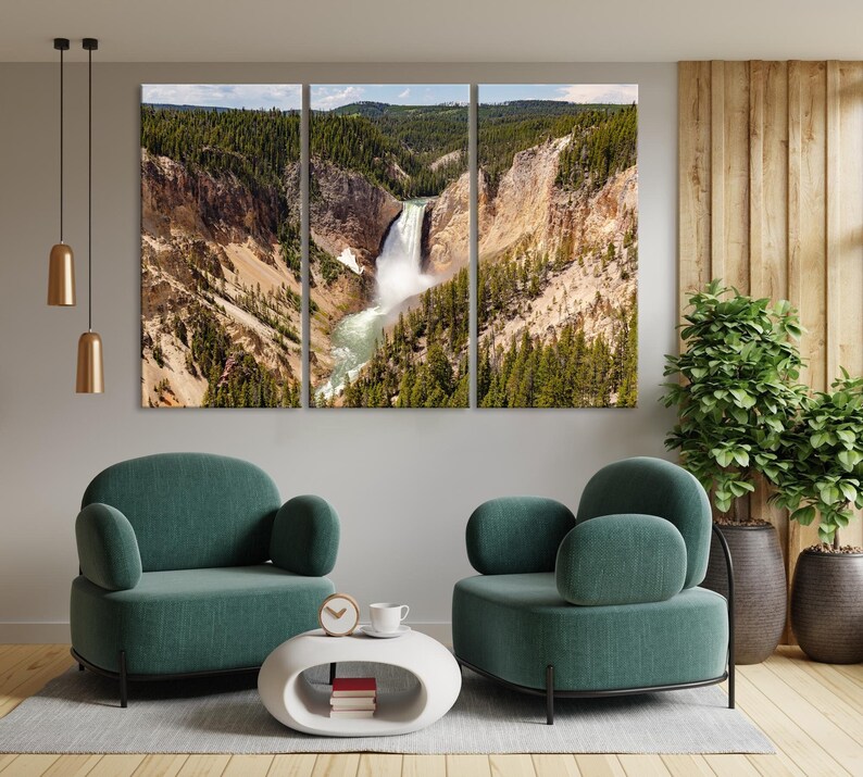 Yellowstone National Park Waterfall Canvas Painting Yellowstone Canvas ...