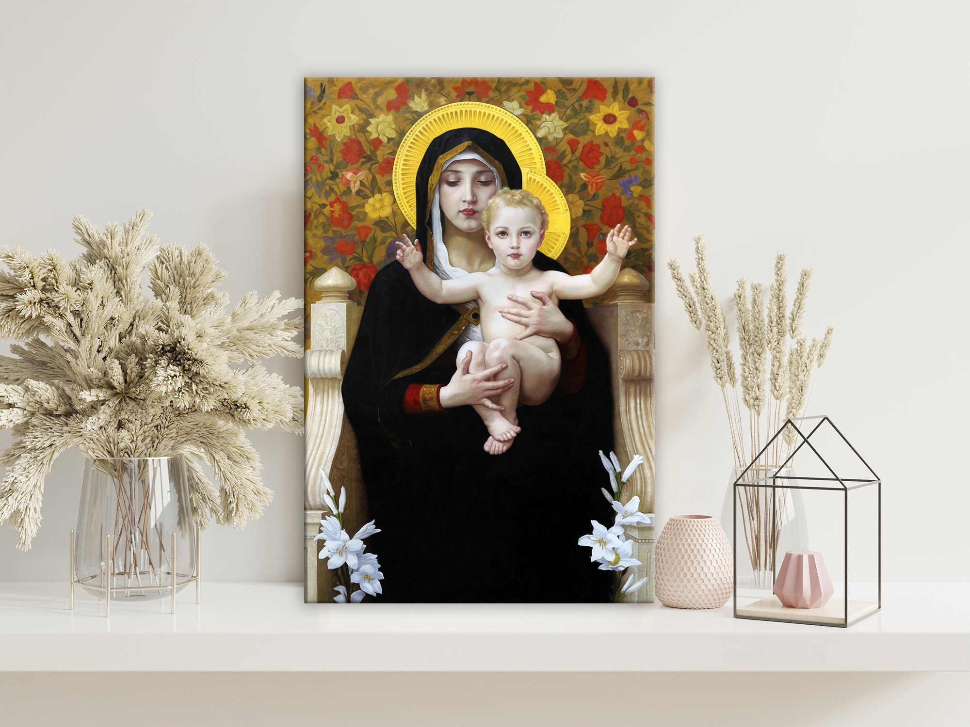 The Virgin of the Lilies 1899 William-adolphe Bouguereau Canvas Wall Art Reproduction Fine Art ...