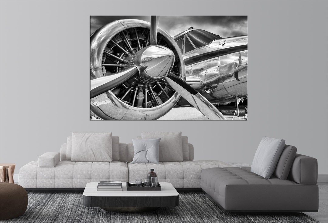 Vintage Airplane Propeller Canvas Art Print, Black and White Aviation ...