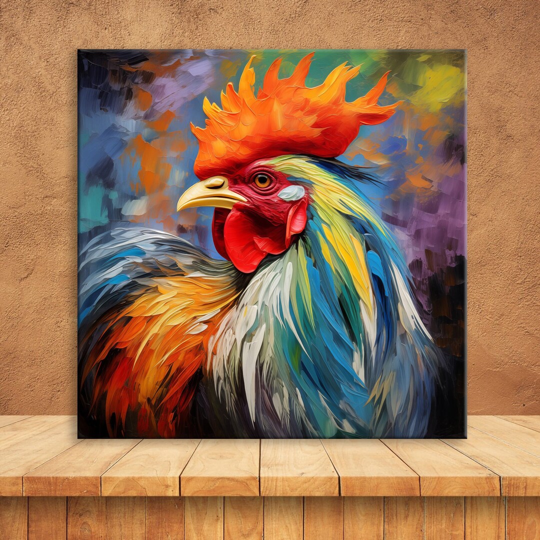 Colorful Rooster Painting Print Canvas Wall Art Bird Farmhouse Canvas ...