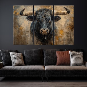Bull Canvas Wall Art, Rustic Animal Print, Modern Farmhouse Decor ...