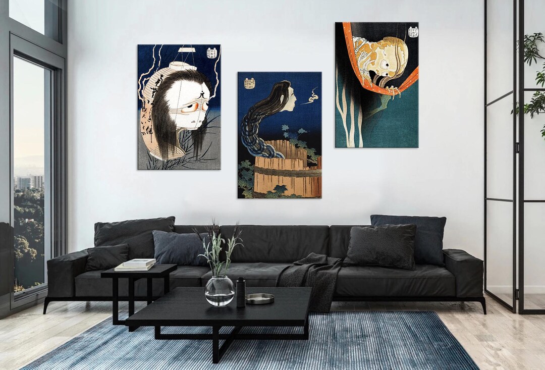 Japanese Ghost Triptych – Classic Yokai Woodblock Prints by Hokusai ...