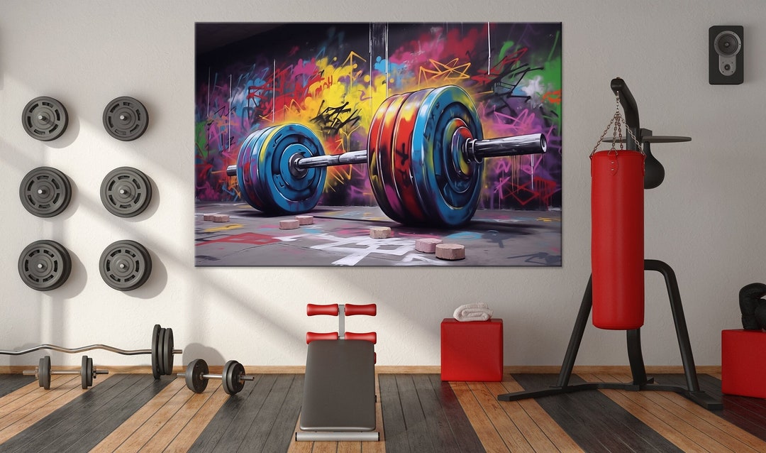 Colorful Barbell Graffiti Art on Canvas, Urban Fitness Wall Decor for ...