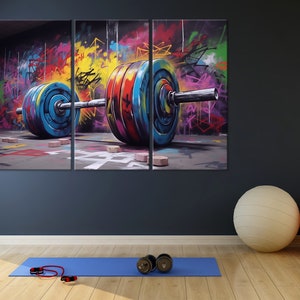 Colorful Barbell Graffiti Art on Canvas, Urban Fitness Wall Decor for ...