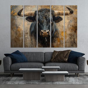 Bull Canvas Wall Art, Rustic Animal Print, Modern Farmhouse Decor ...