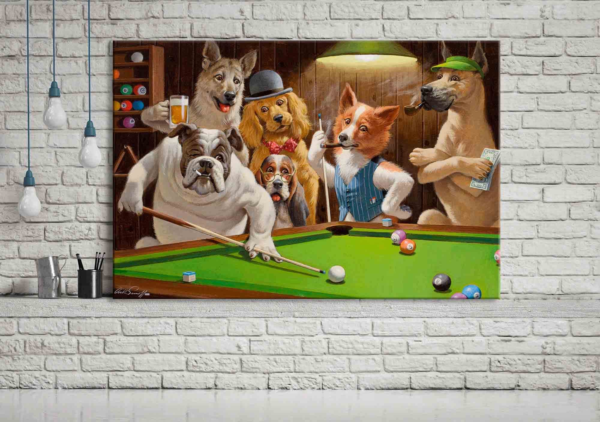 Dogs Playing Pool Original