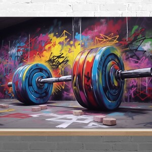 Colorful Barbell Graffiti Art on Canvas, Urban Fitness Wall Decor for ...