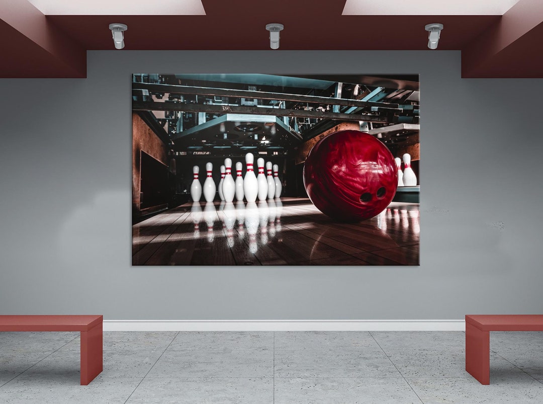 Bowling Alley Canvas – Red Ball and Pins Photo Print, Rolled or Framed ...