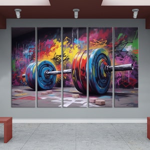 Colorful Barbell Graffiti Art on Canvas, Urban Fitness Wall Decor for ...