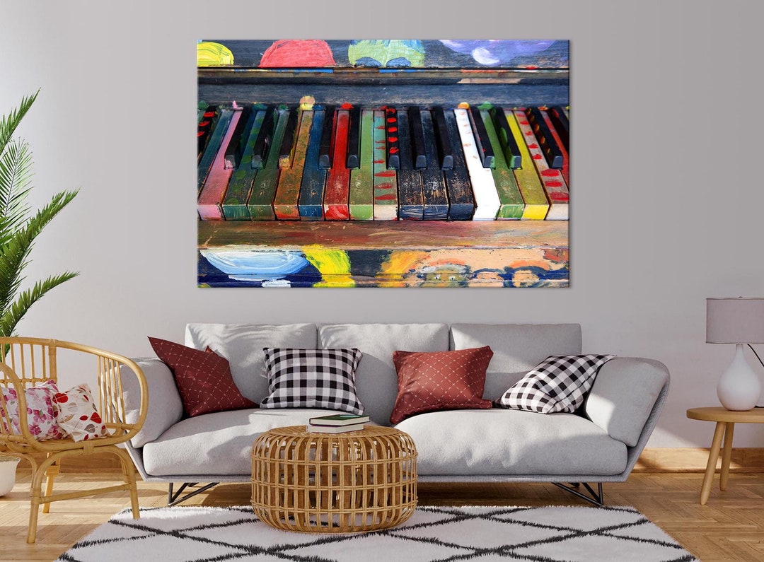 Colorful Piano Keys Canvas Print, Abstract Music Art, Rustic Piano ...
