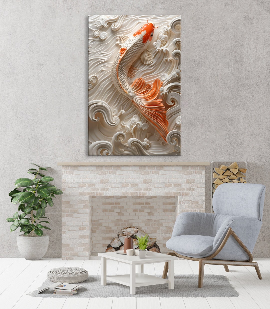 Koi Fish Painting Art Print Textured Canvas Wall Art Contemporary Wall ...